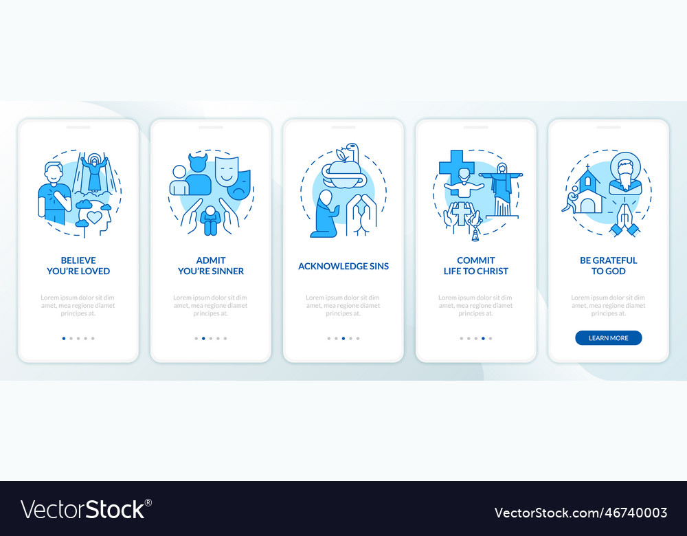 Becoming christian blue onboarding mobile app Vector Image