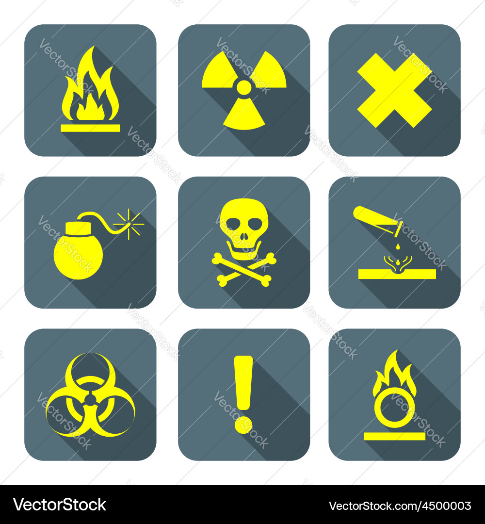 Bright yellow color flat style hazardous waste Vector Image