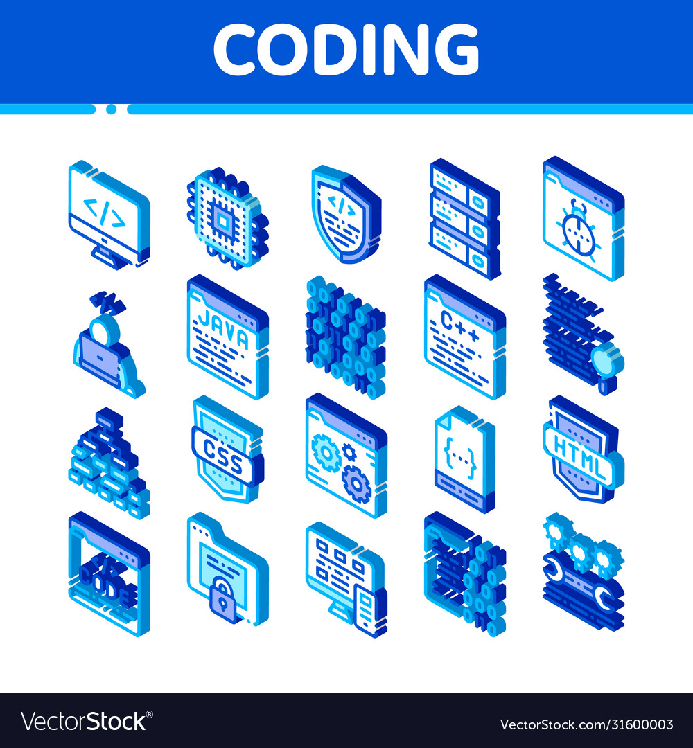 Coding System Isometric Icons Set Royalty Free Vector Image