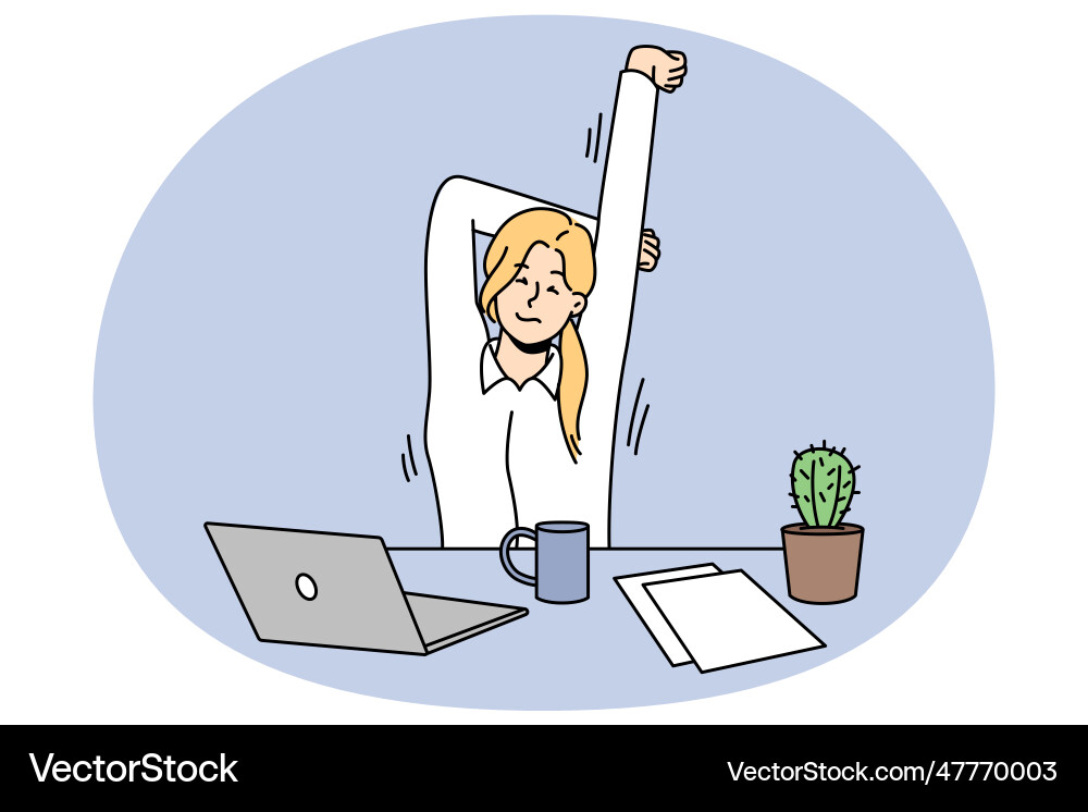 Female employee stretching at workplace Royalty Free Vector
