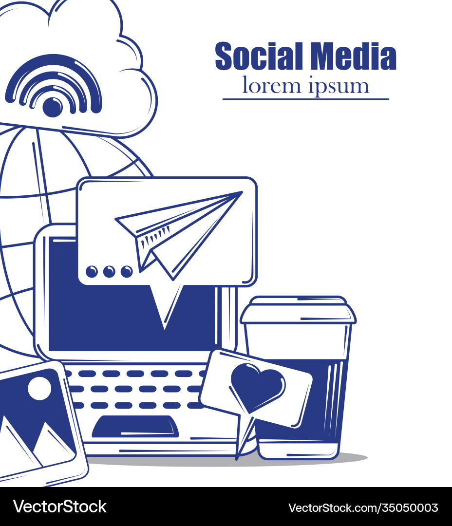 Social media laptop world connection internet Vector Image