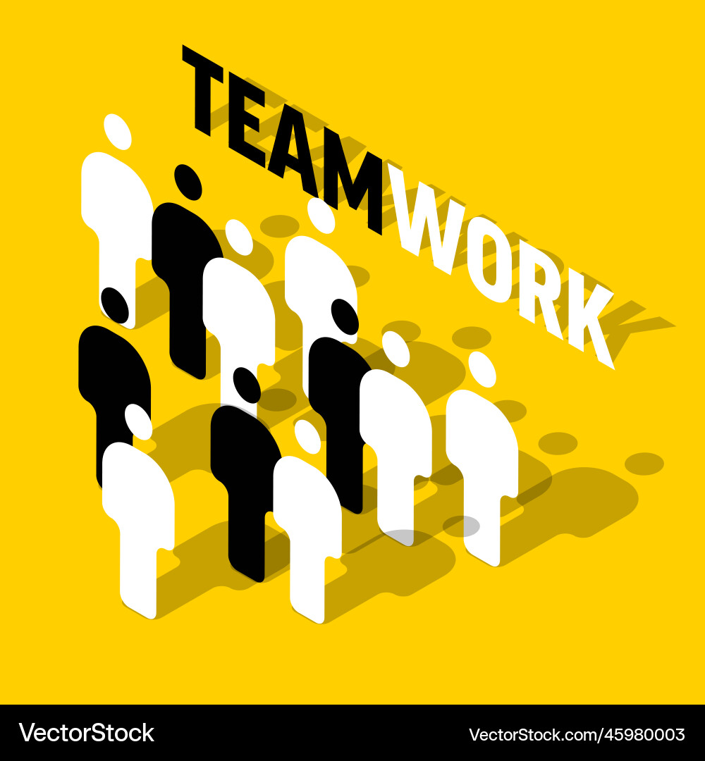 Yellow teamwork concept with isometry people icons