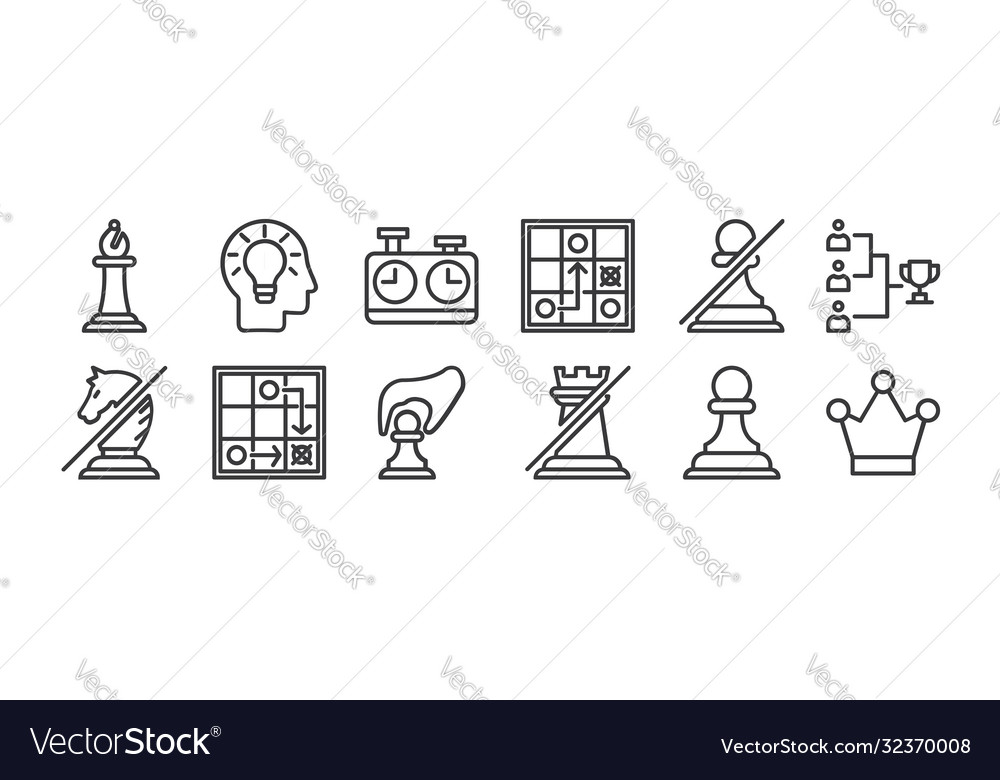 12 set linear chess game icons thin outline Vector Image