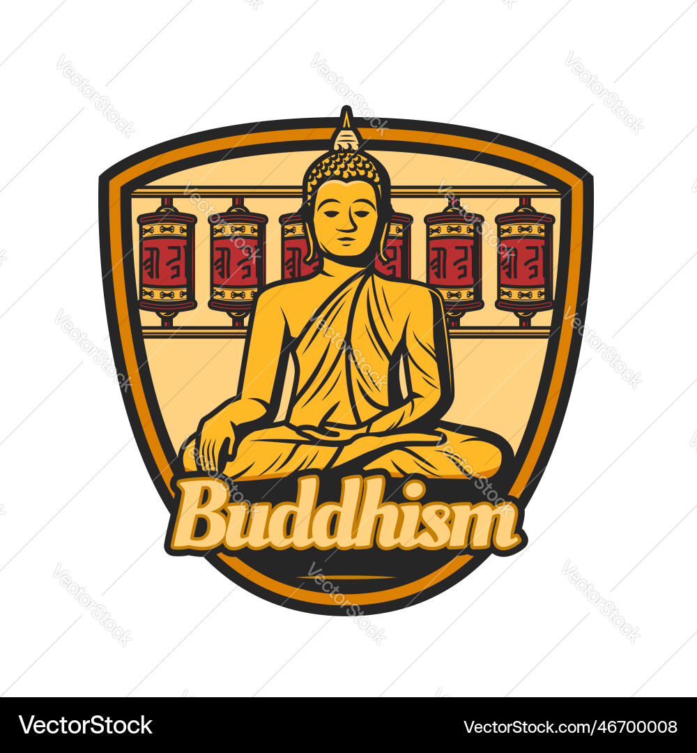 Buddhism icon with buddha and prayer wheels Vector Image
