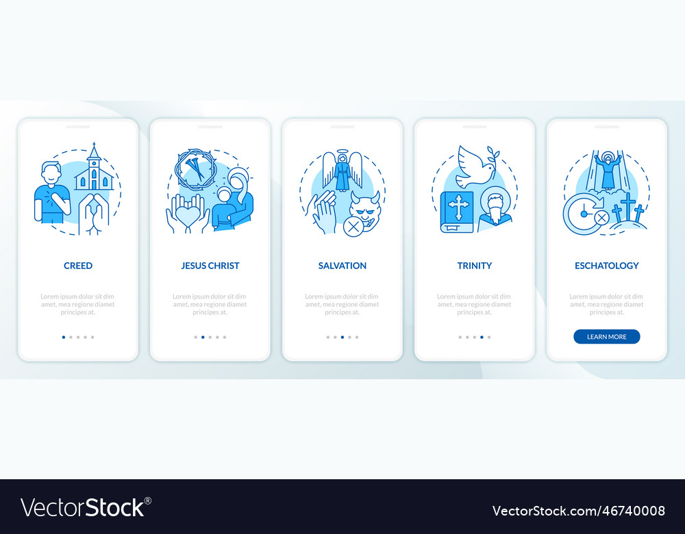 Christian beliefs blue onboarding mobile app Vector Image