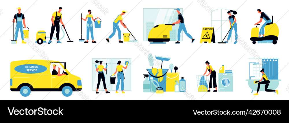 Cleaning service isolated icons set Royalty Free Vector