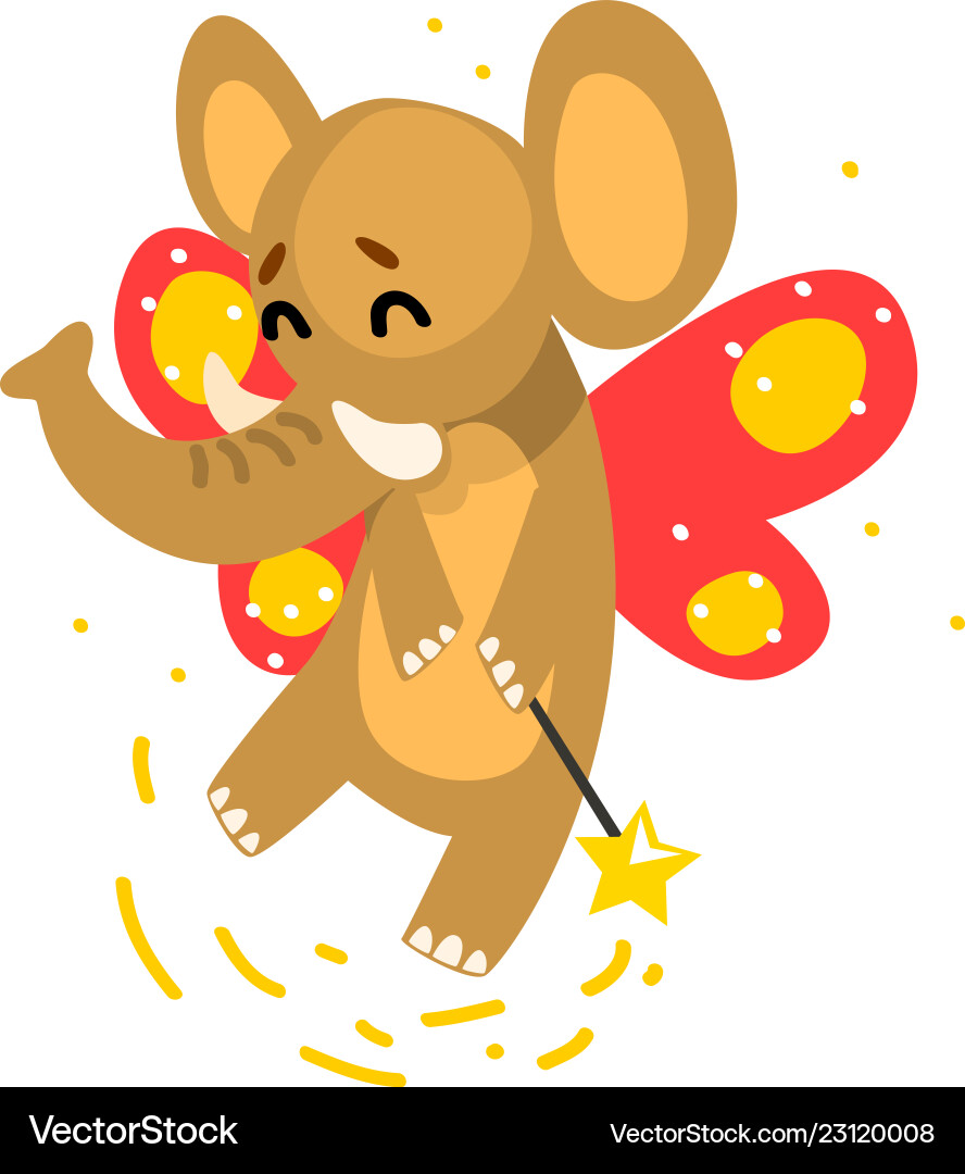 Cute winged elephant with a magic wand fantasy Vector Image