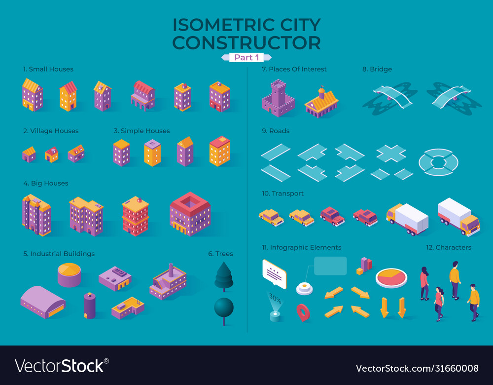 Isometric city constructor Royalty Free Vector Image