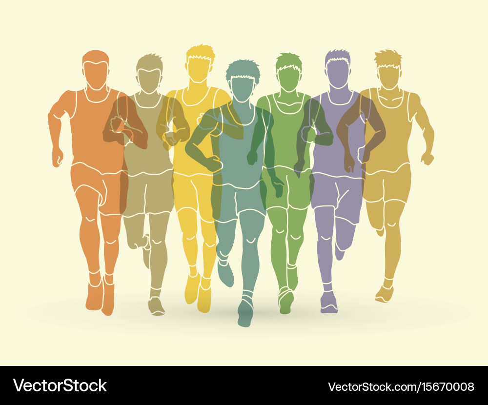 Marathon runners group people running men run Vector Image