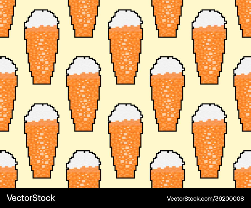 Pixel beer seamless pattern glass of beer Vector Image