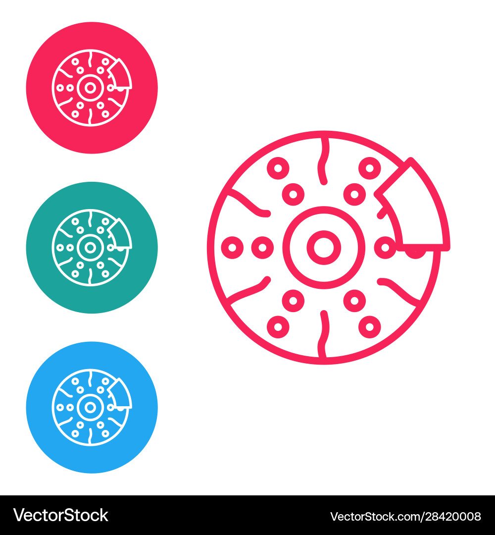 Red line car brake disk with caliper icon isolated