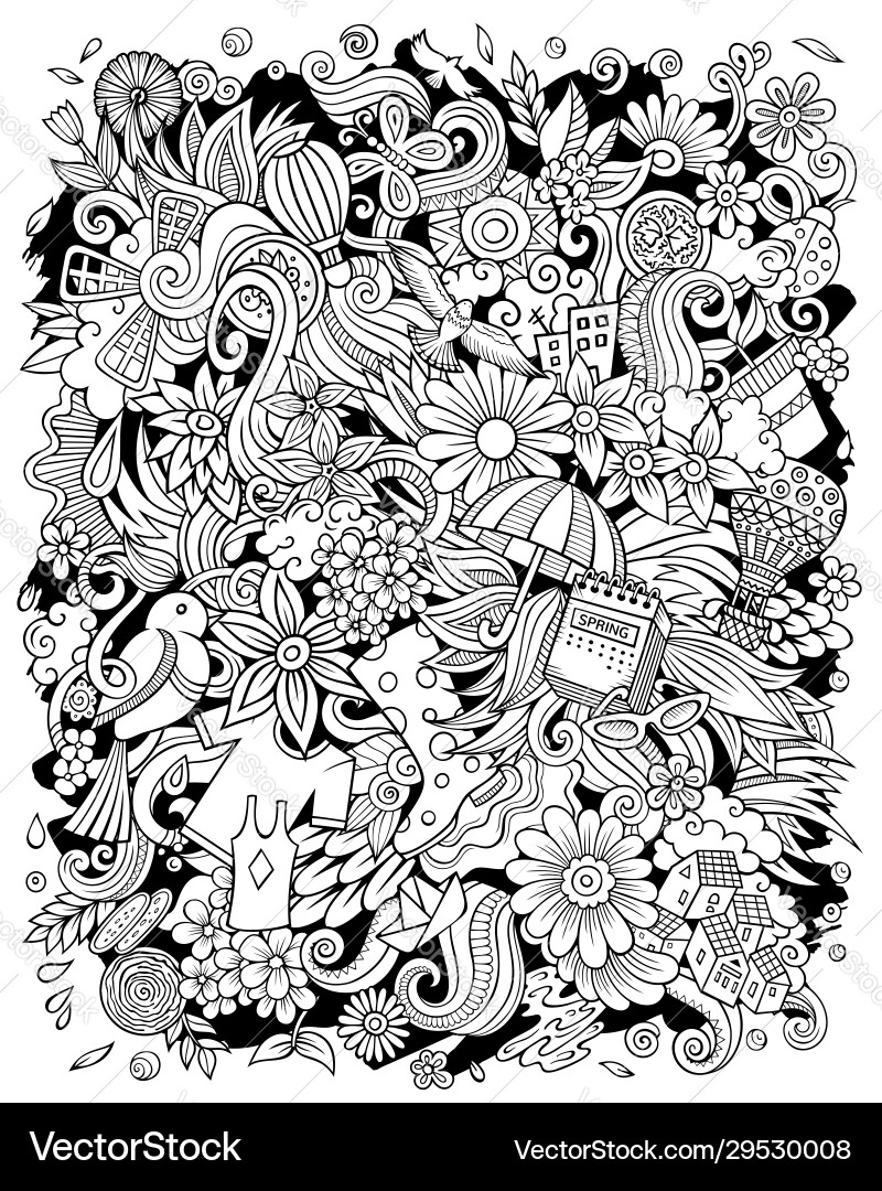 Spring hand drawn doodles Royalty Free Vector Image