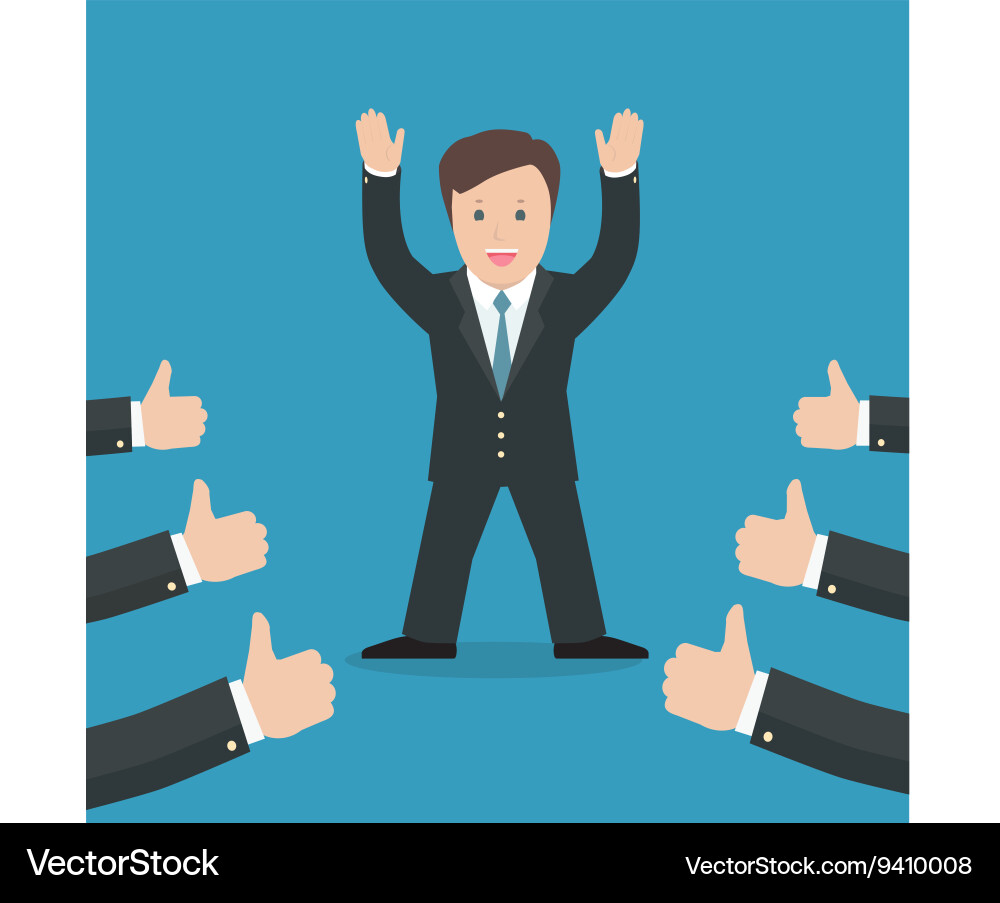 Successful businessman acknowledging many thumbs Vector Image