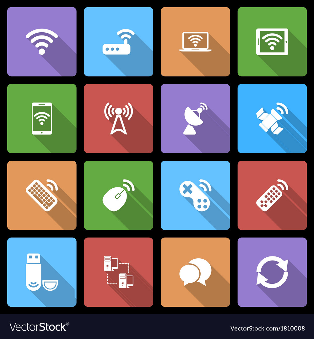Wireless devices icons set with long shadow Vector Image Wireless devices icons set with long shadow Vector Image