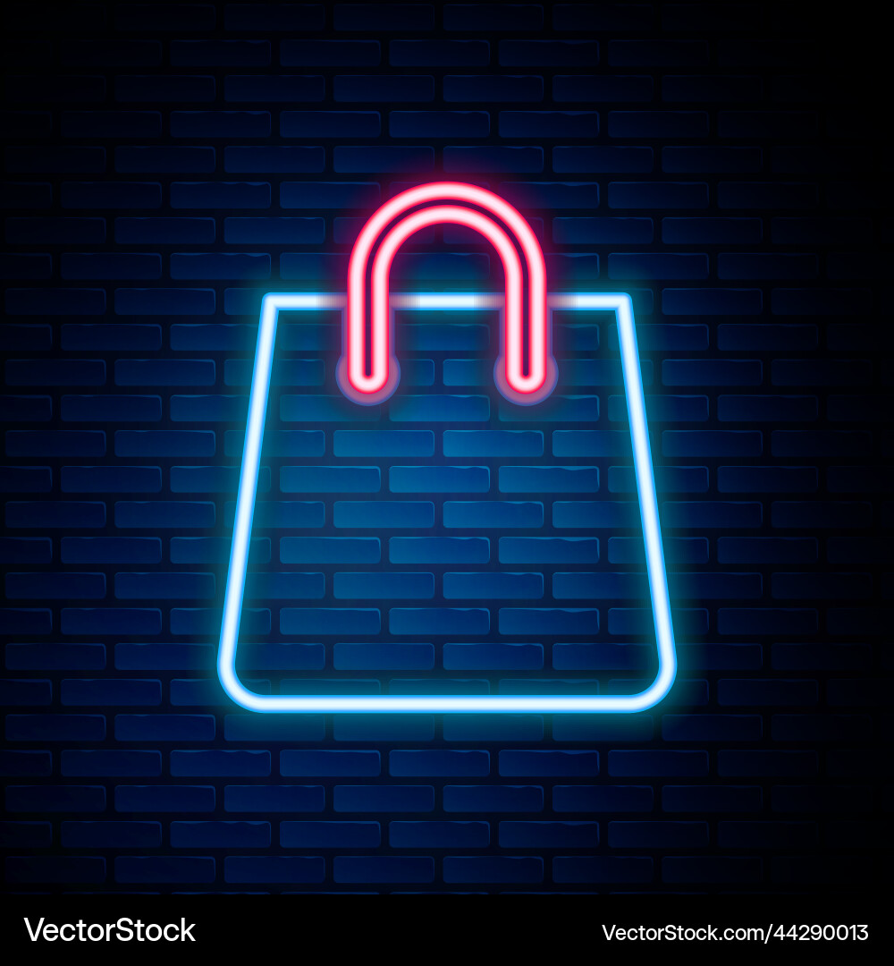 Glowing neon line handbag icon isolated on brick Vector Image