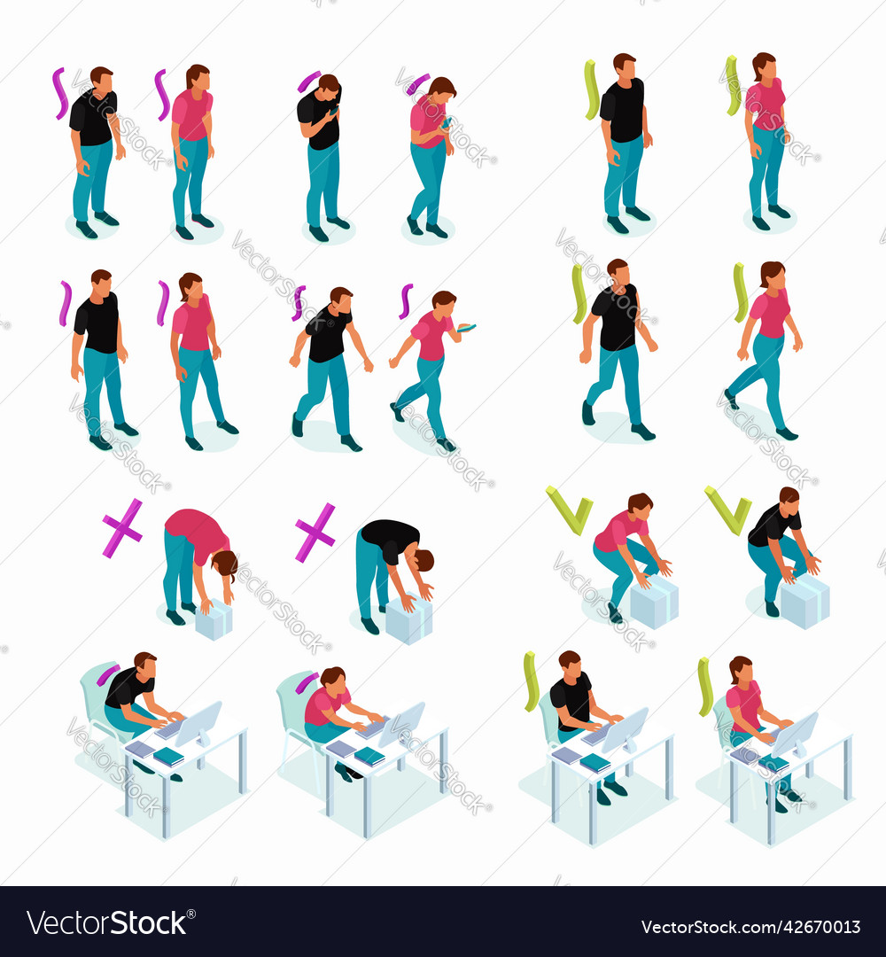 Posture isometric set Royalty Free Vector Image