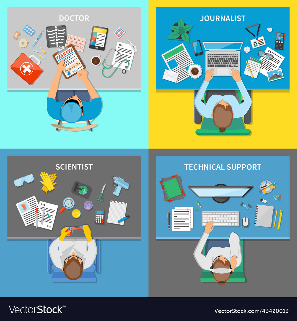 Professions 2x2 design concept set Royalty Free Vector Image