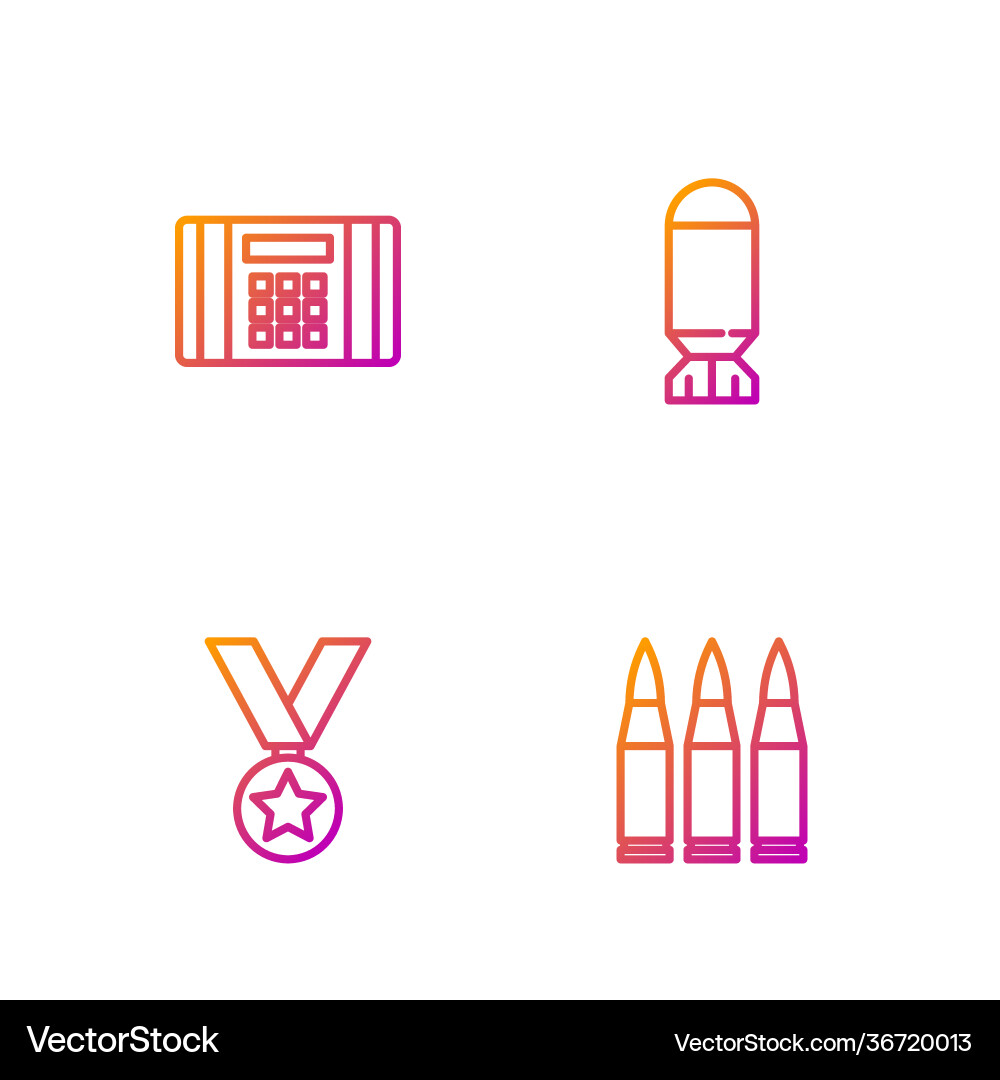 Set line bullet military reward medal dynamite Vector Image