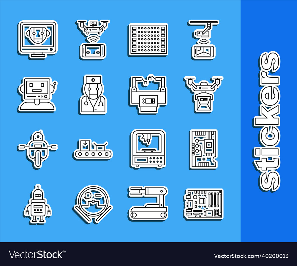 Set line electronic computer components Royalty Free Vector