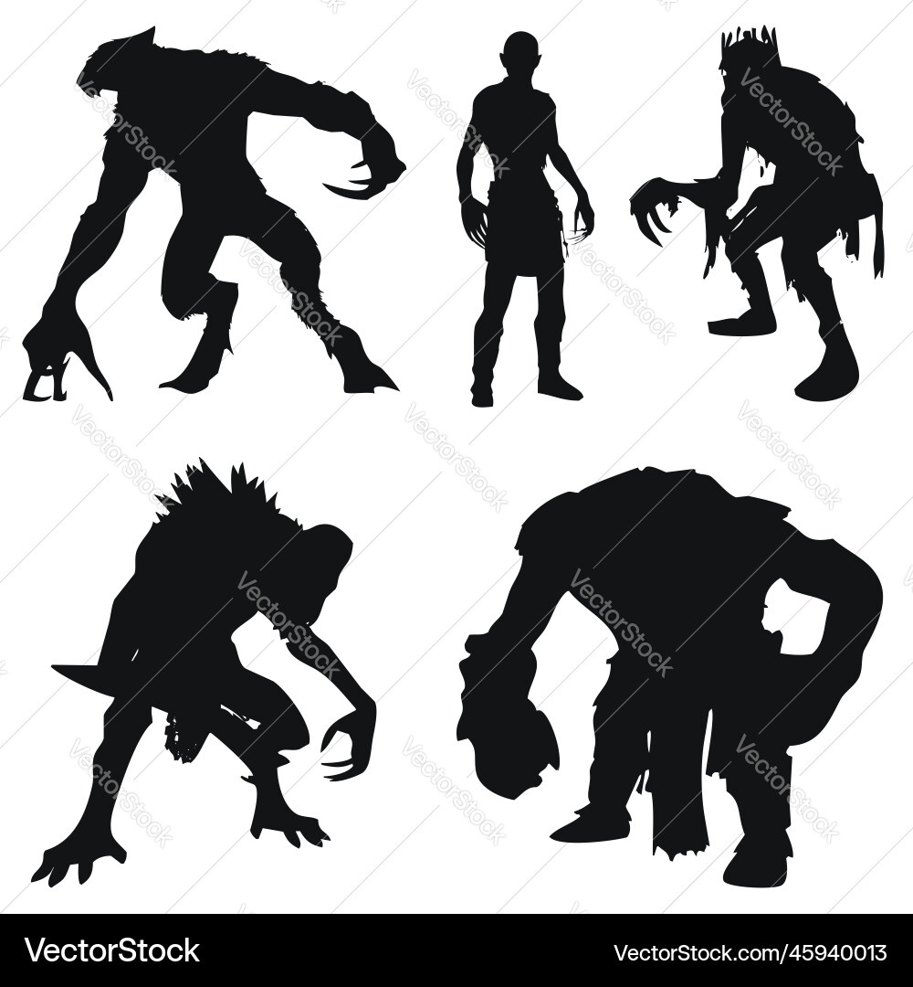 Set of monster silhouettes Royalty Free Vector Image