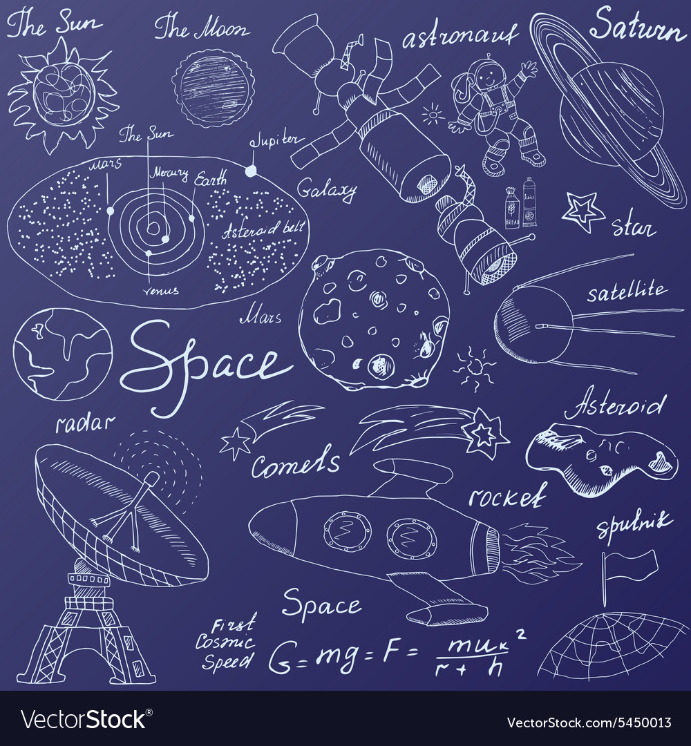 Space doodles icons set hand drawn sketch Vector Image