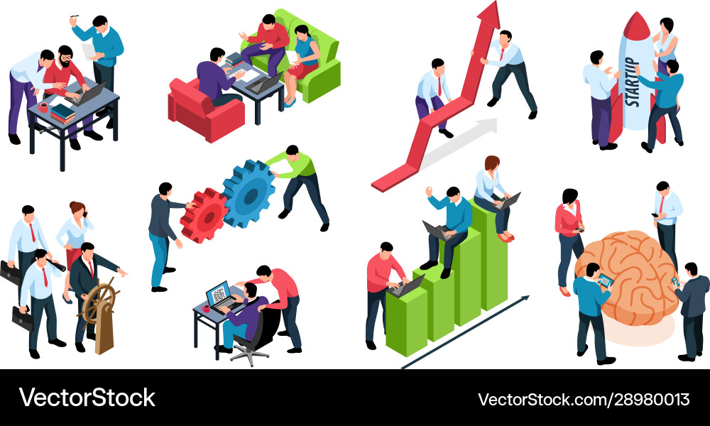 Teamwork isometric set Royalty Free Vector Image