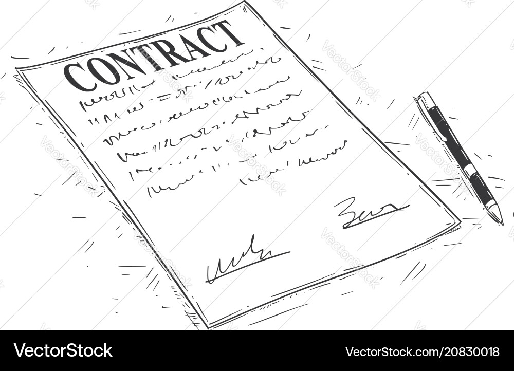 Artistic drawing of pen and contract document Vector Image