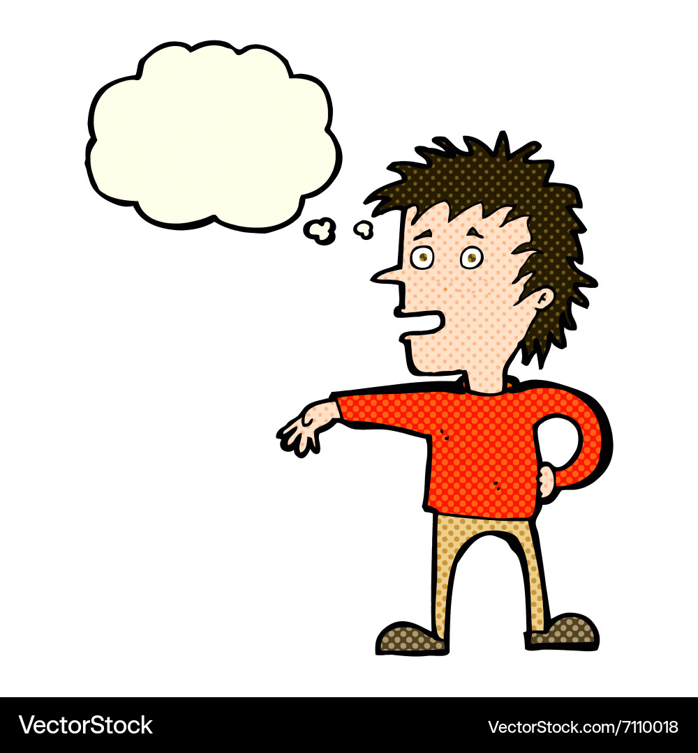 Cartoon man making dismissive gesture with thought