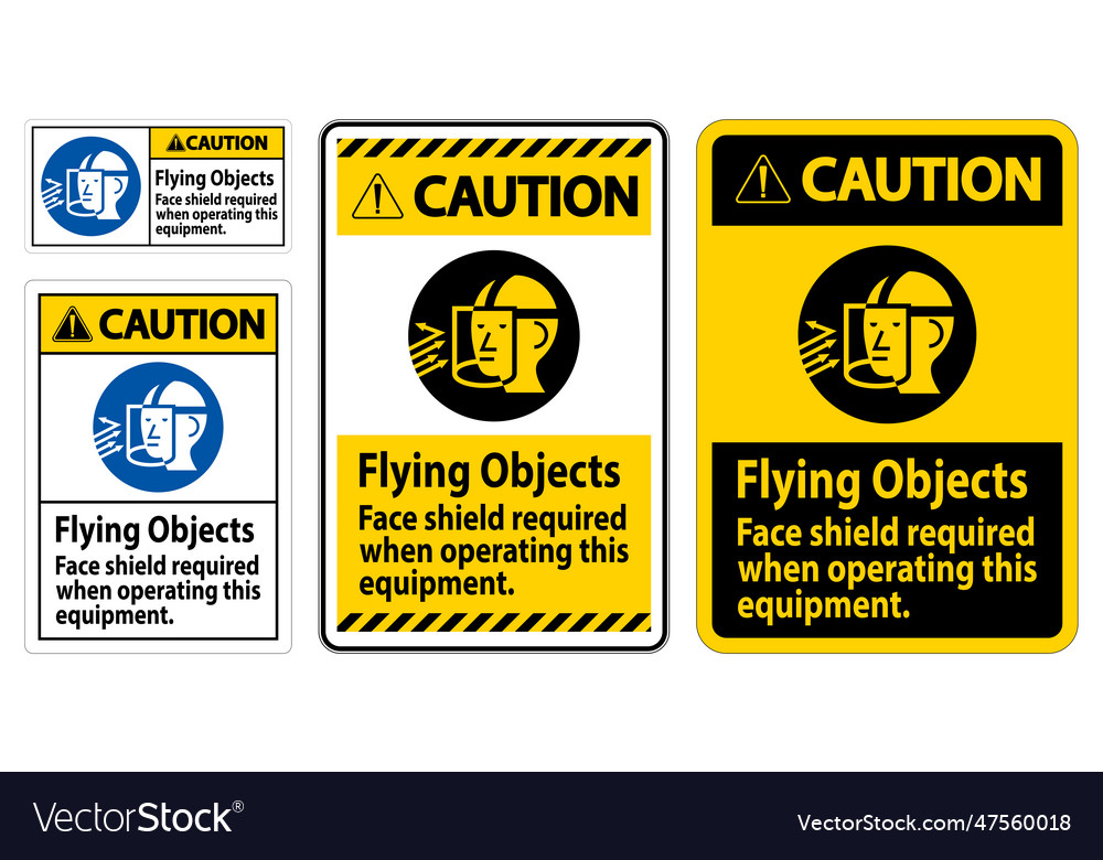Caution sign flying objects face shield required Vector Image