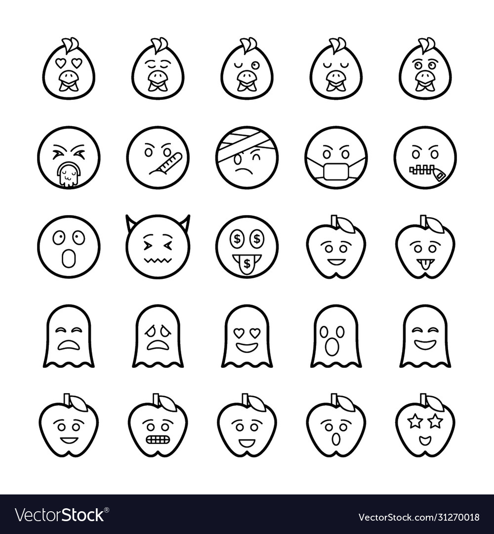 Emoticons icons set Royalty Free Vector Image - VectorStock