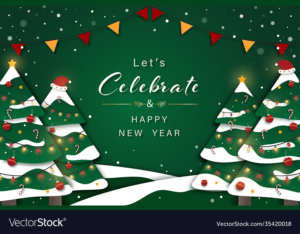 Lets celebrate and happy new year text on green Vector Image