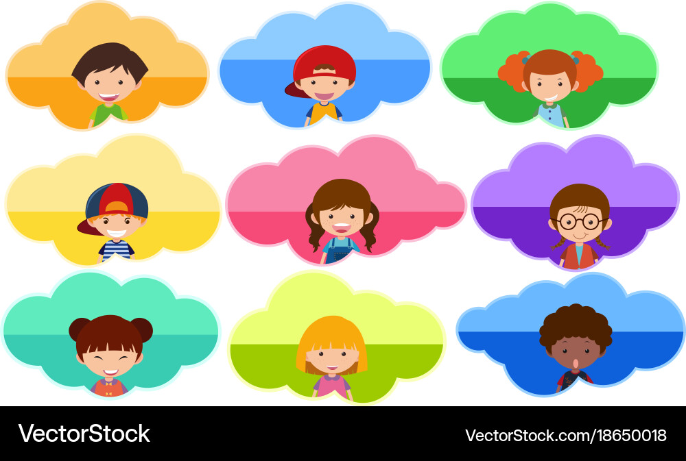 Nine sticker template with happy children on Vector Image