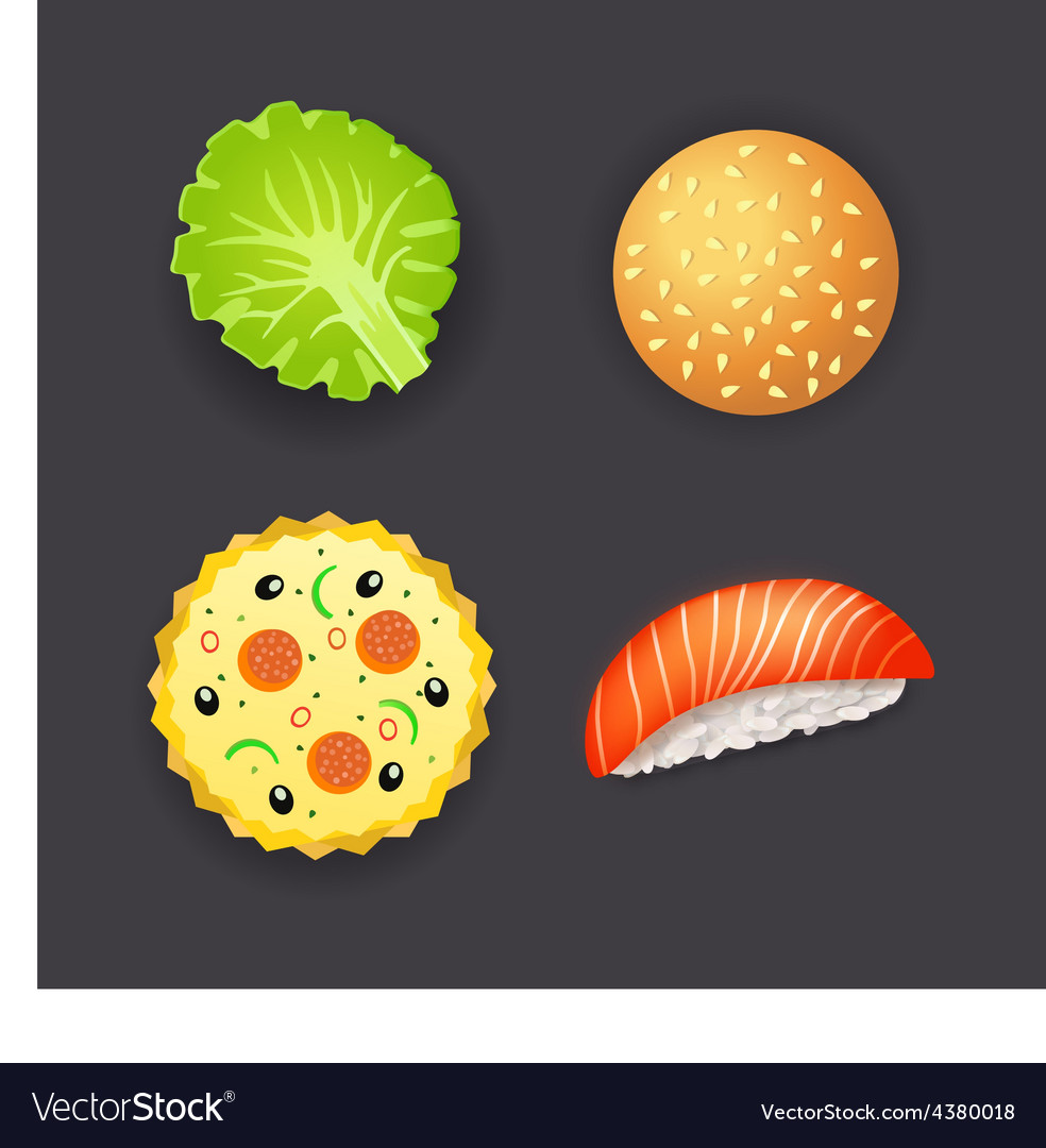 Set of dinner pizza burger sushi and salad leaf Vector Image