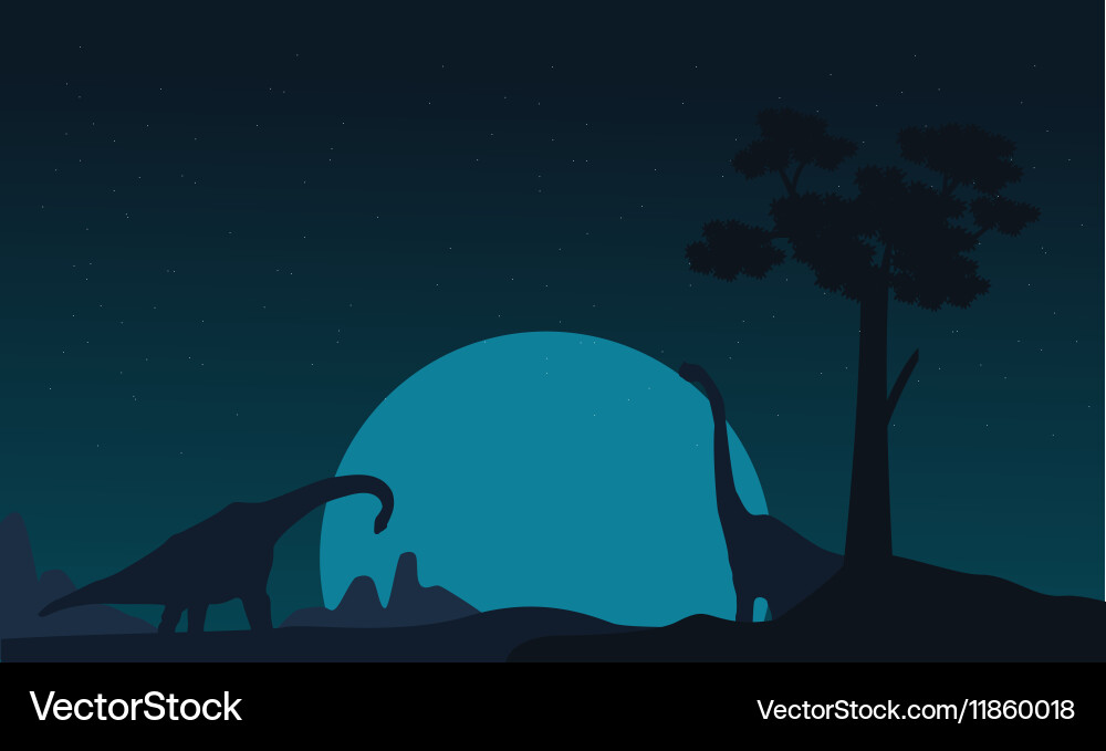 Silhouette of two brachiosaurus landscape Vector Image