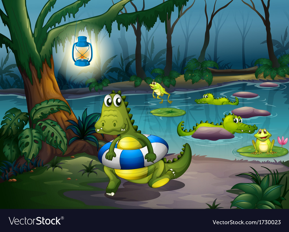 Alligators at the pond in the forest Royalty Free Vector