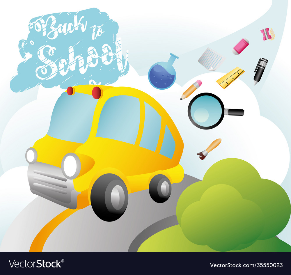 Back to school handwritten text bus and many Vector Image