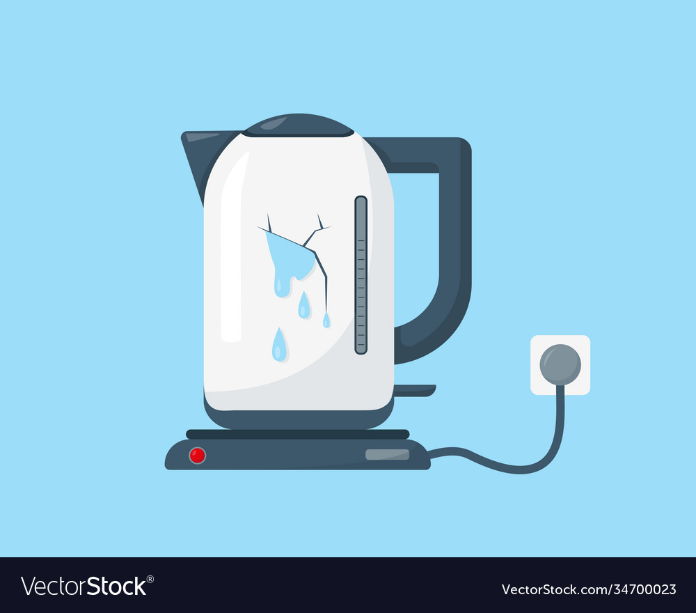 Broken white kettle with leaky water Royalty Free Vector