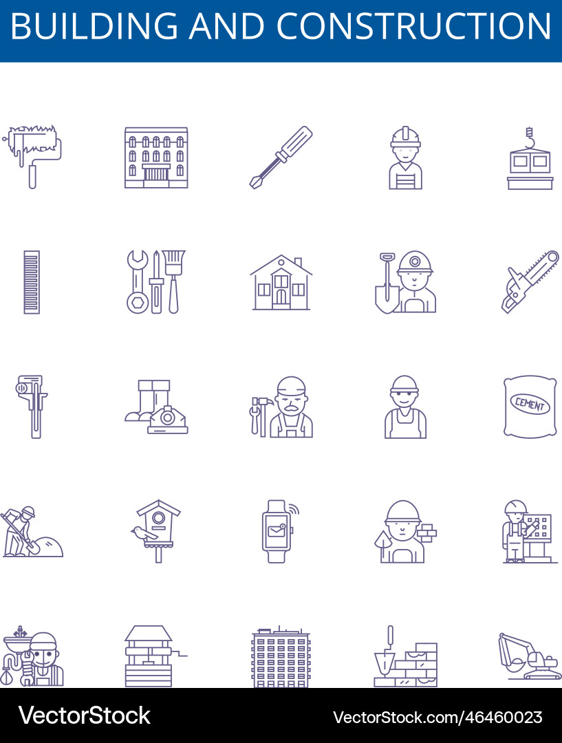 Building and construction line icons signs set Vector Image