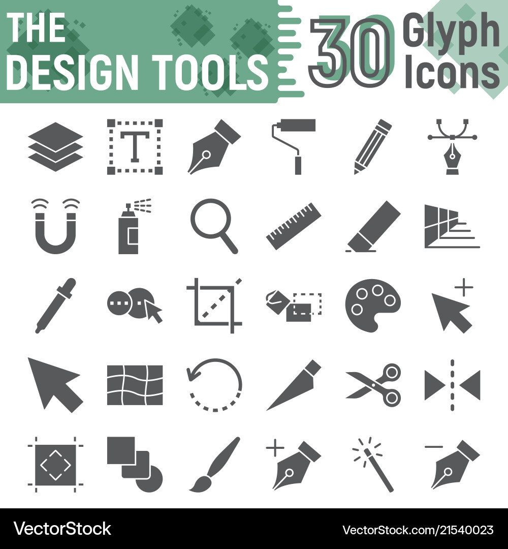 Design tools glyph icon set graphic design signs Vector Image