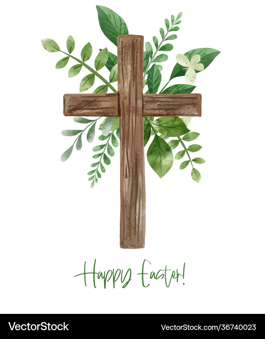 Easter cross with floral decor hand drawn Vector Image