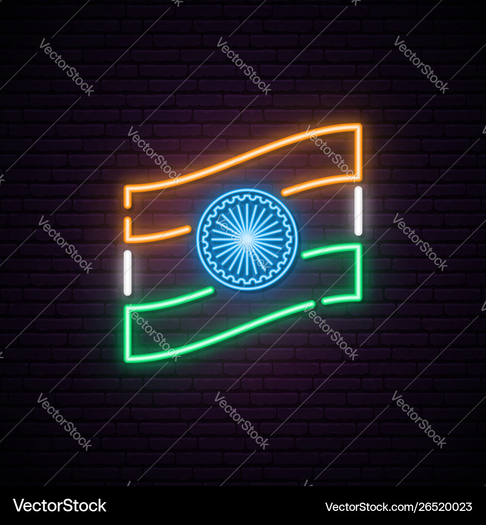 Glowing neon sign with indian flag Royalty Free Vector Image