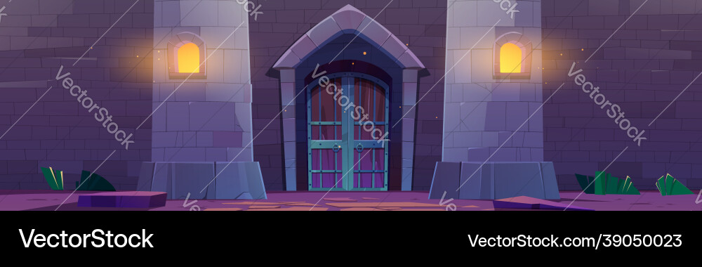 Medieval castle gate at night palace exterior Vector Image