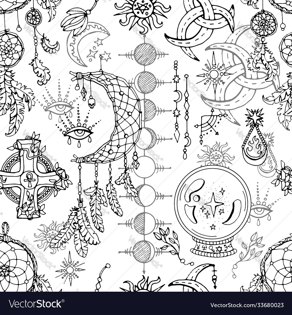 Seamless pattern with magic objects Royalty Free Vector