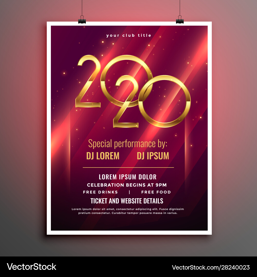 Shiny 2020 glowing flyer template for party event Vector Image