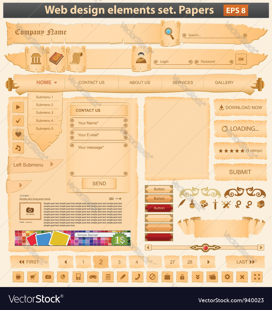 Web design elements set paper Royalty Free Vector Image