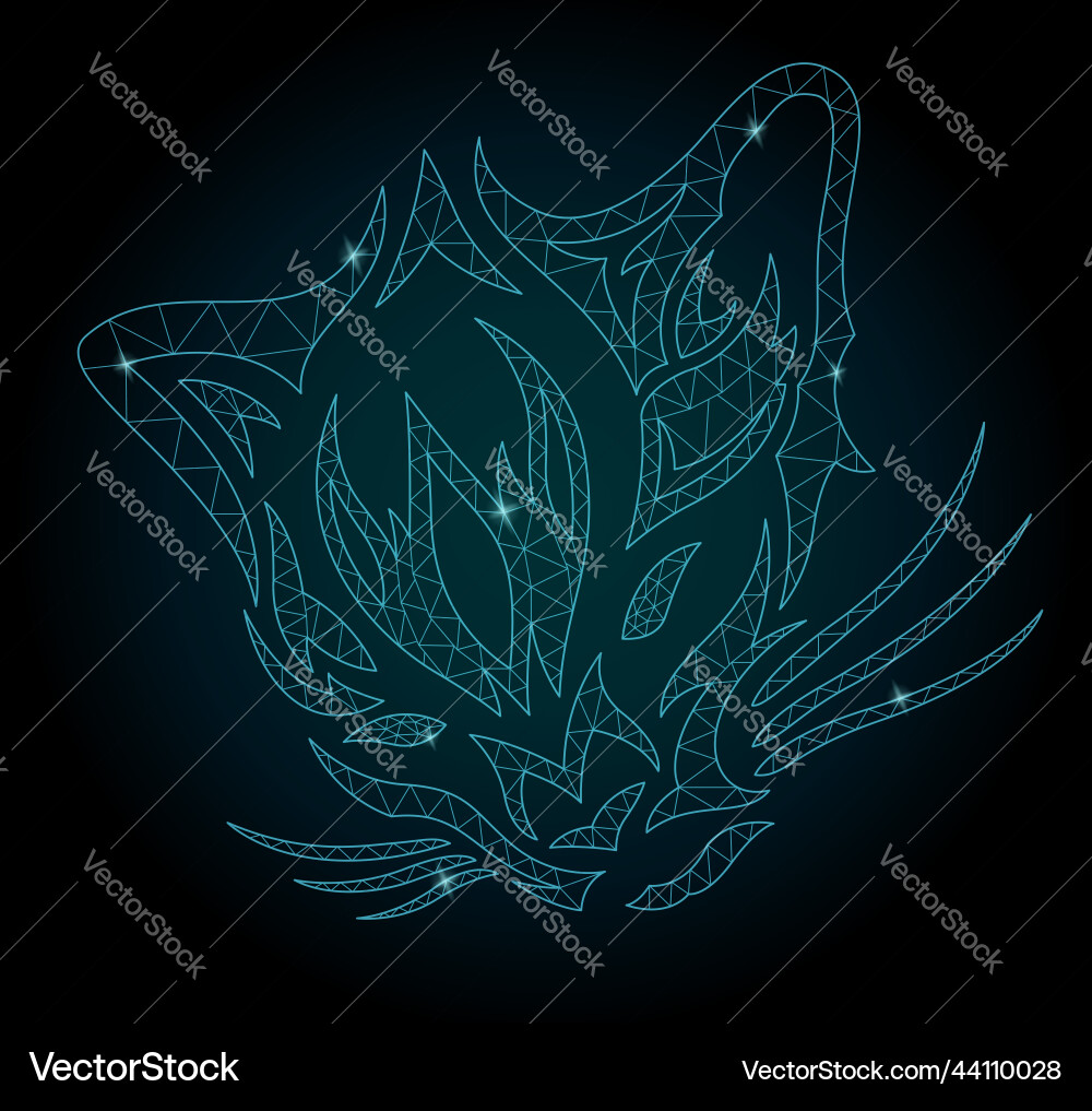 Cosmic low poly art with blue shiny cat Royalty Free Vector