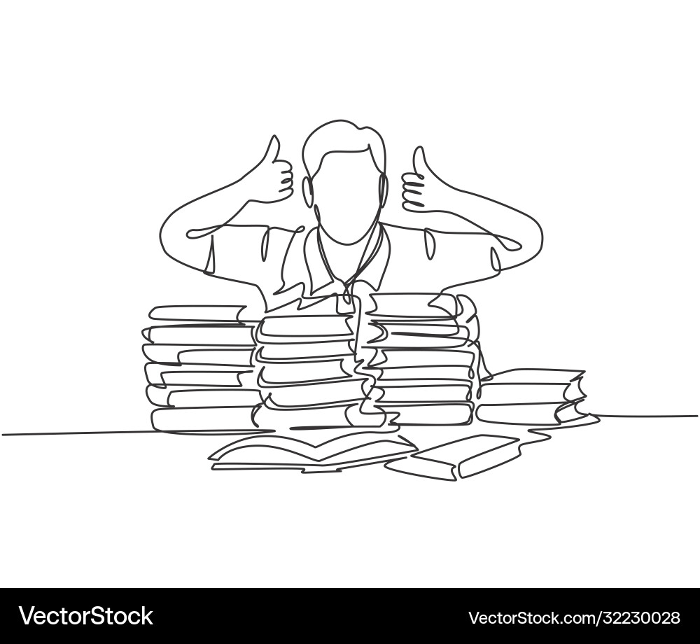Education concept one line drawing young happy Vector Image