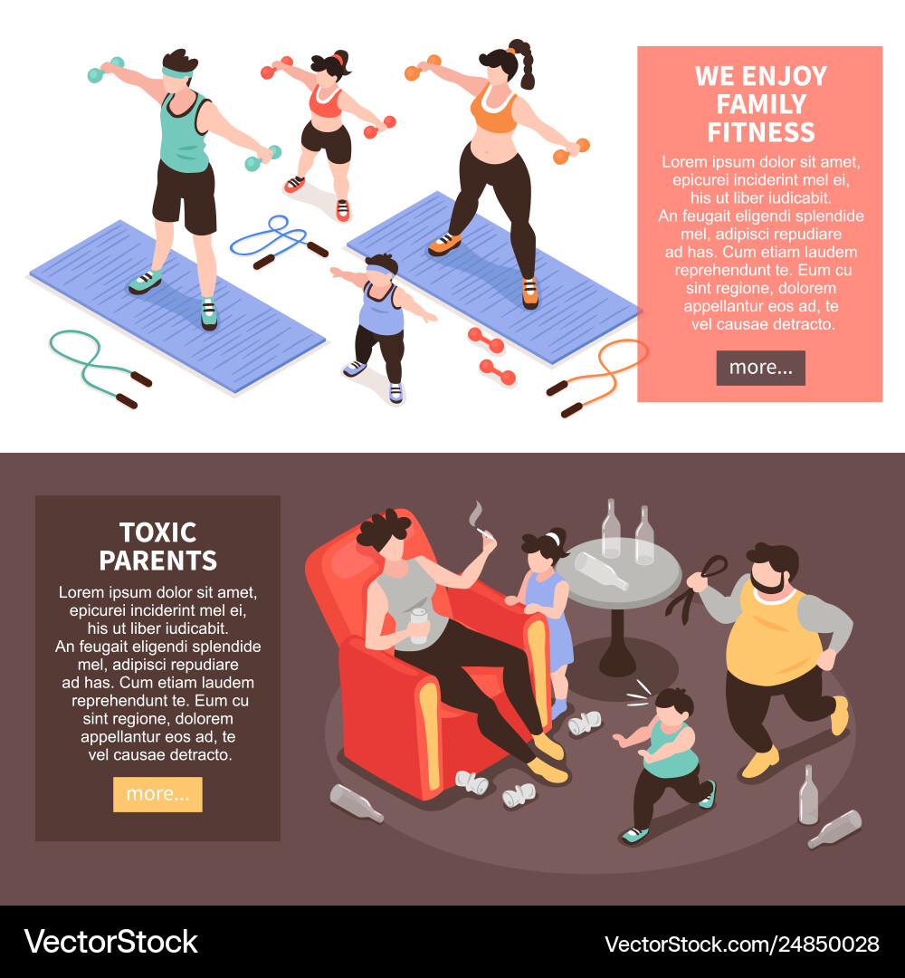 Family activities horizontal banners Royalty Free Vector