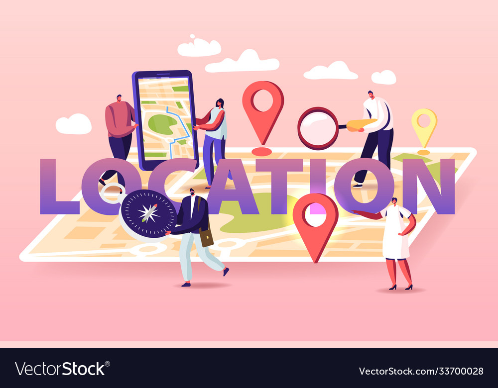 Geolocation concept tiny characters at huge Vector Image