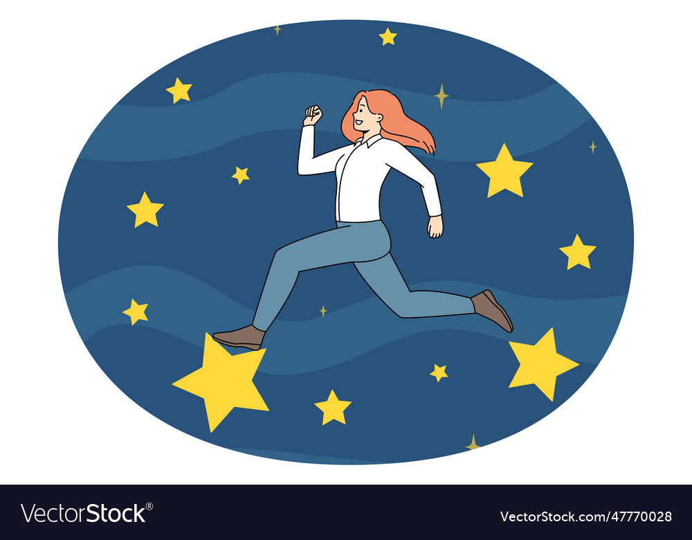 Motivated businesswoman running on stars Vector Image Motivated businesswoman running on stars Vector Image